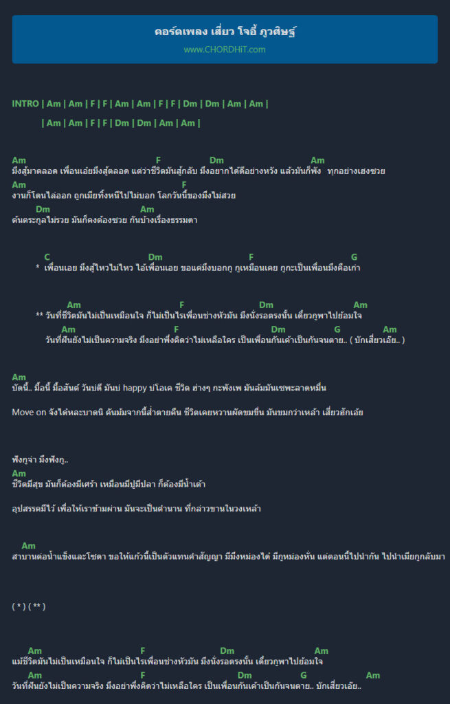 คอร์ดเพลง เสี่ยว โจอี้ ภูวศิษฐ์ feat. เซียนหรั่ง - chordhit.com