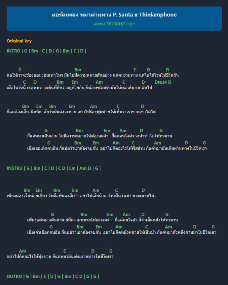 คอร์ดเพลง หมาผ่านทาง P. Santa x Thinlamphone - chordhit.com