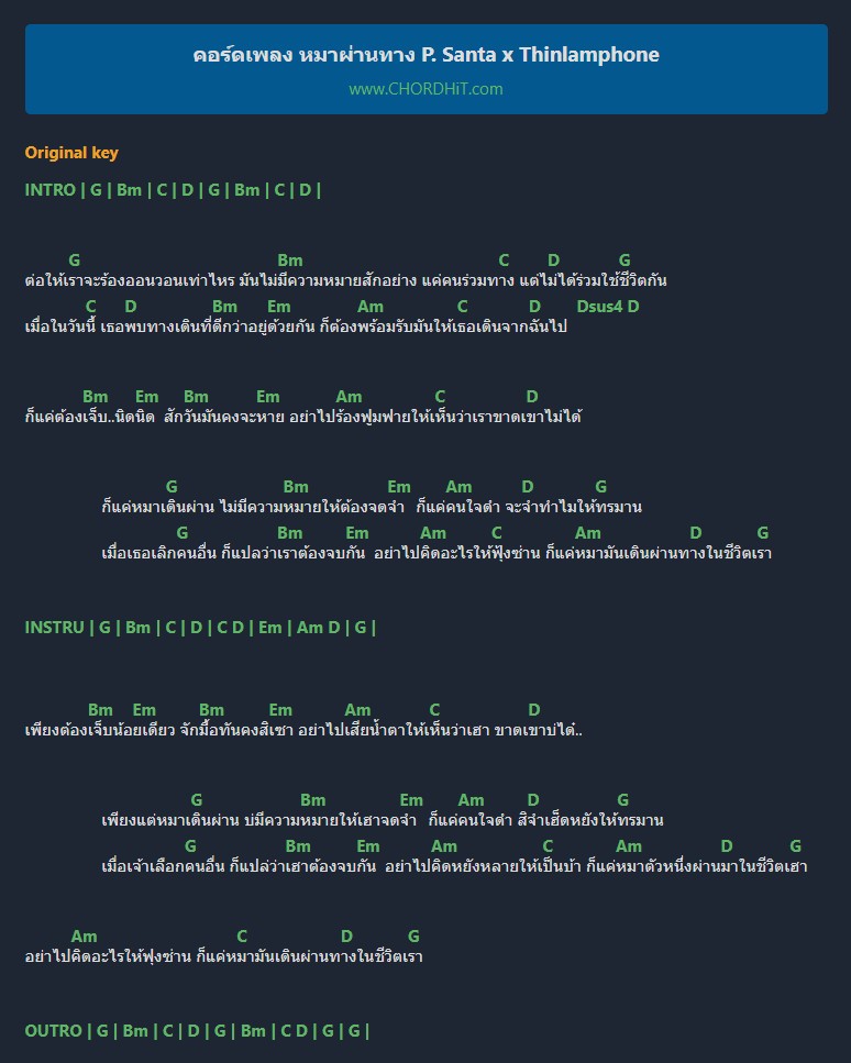 คอร์ดเพลง หมาผ่านทาง P. Santa x Thinlamphone - chordhit.com