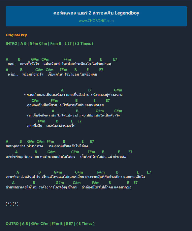 คอร์ดเพลง เบอร์ 2 สำรองเจ็บ Legendboy feat.OZH - chordhit.com